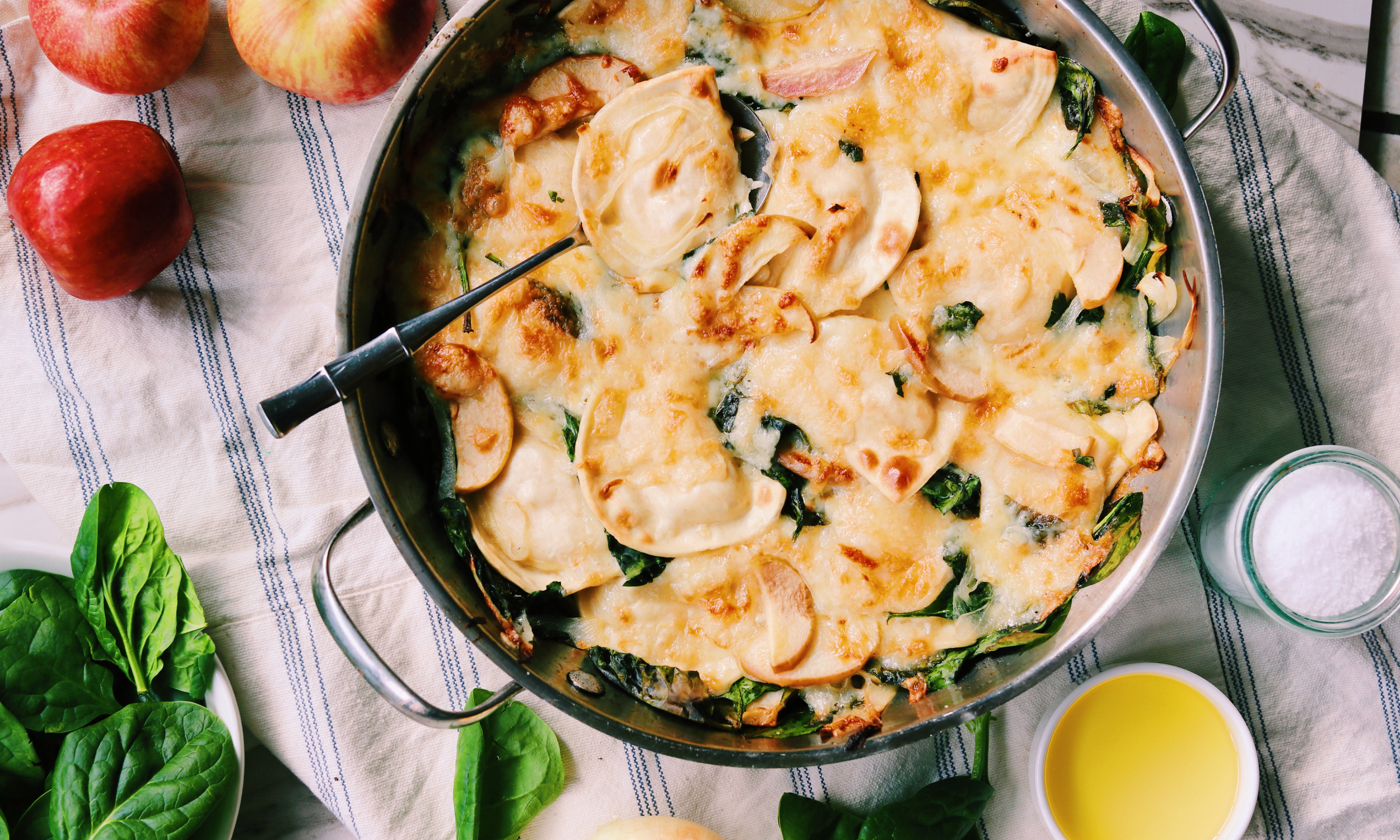 1-Pan Pierogi Bake with Apples, Onions & Havarti - Roth Cheese